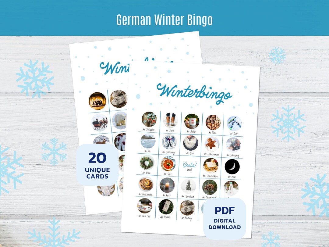 German Winter Bingo: 20 Printable Cards | Deutsch Vocabulary Language ...
