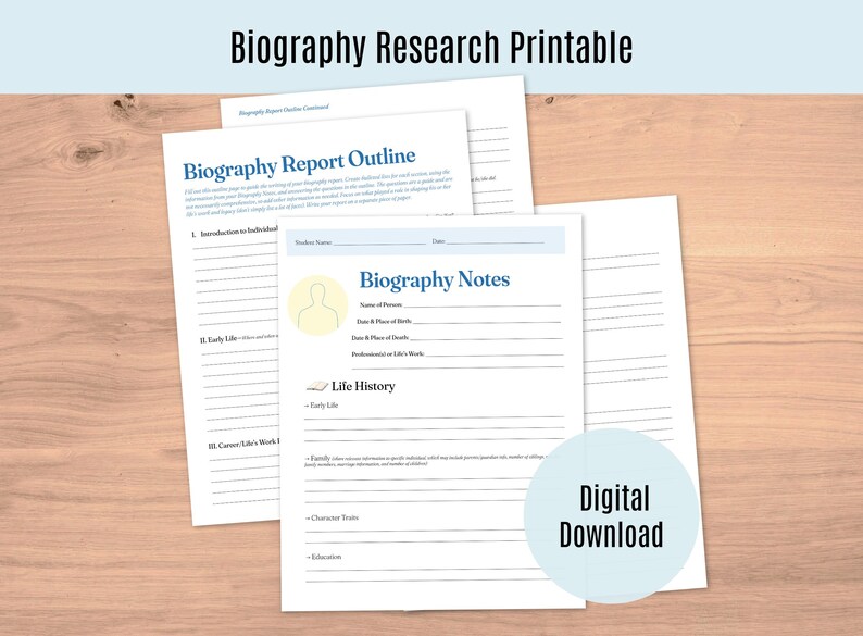 Biography Research Worksheet Bundle: Report Outline, Notetaking Guide ...