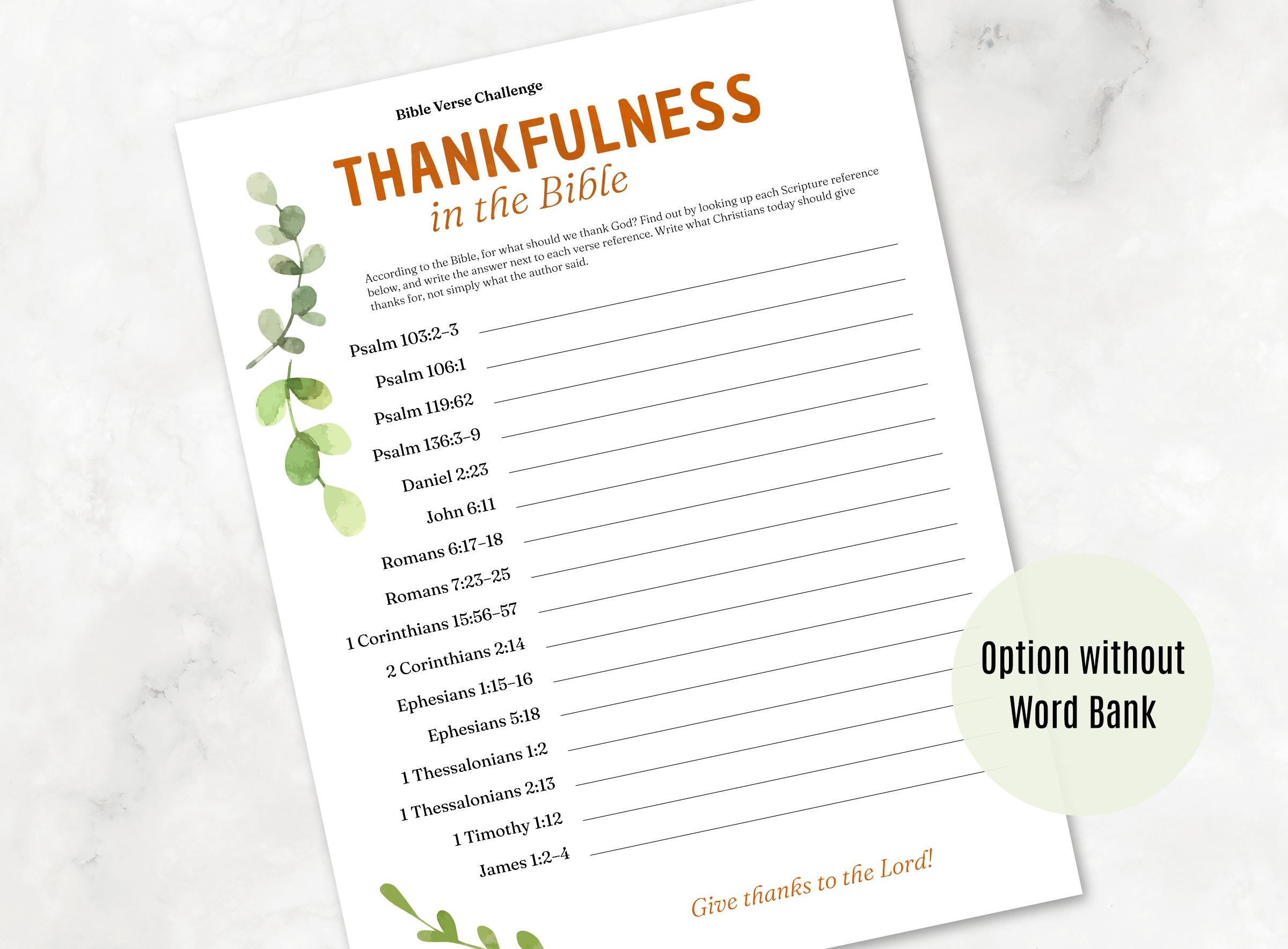 Thankfulness Bible Verse Challenge: Teen & Adult Scripture Activity ...