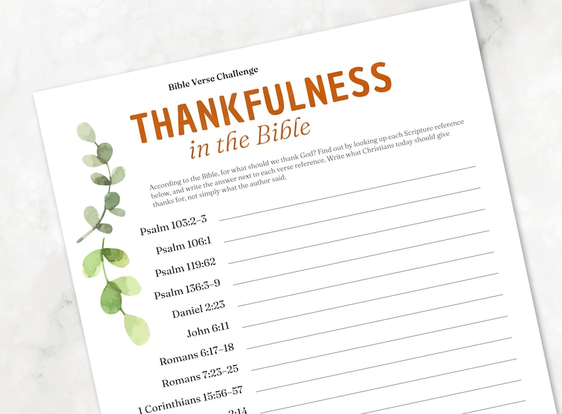 Thankfulness Bible Verse Challenge: Teen & Adult Scripture Activity ...