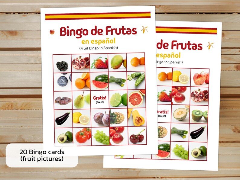Spanish Fruit Bingo: 20 Printable Cards | Vocabulary Learning Game for ...