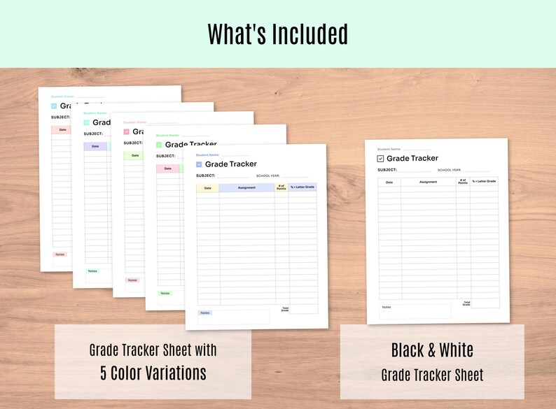 Printable Homeschool Grade Tracker | 5 Color Variations + Black & White ...