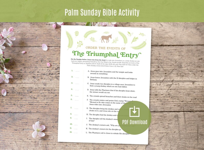 Order the Events of Palm Sunday (triumphal Entry): Printable Bible ...