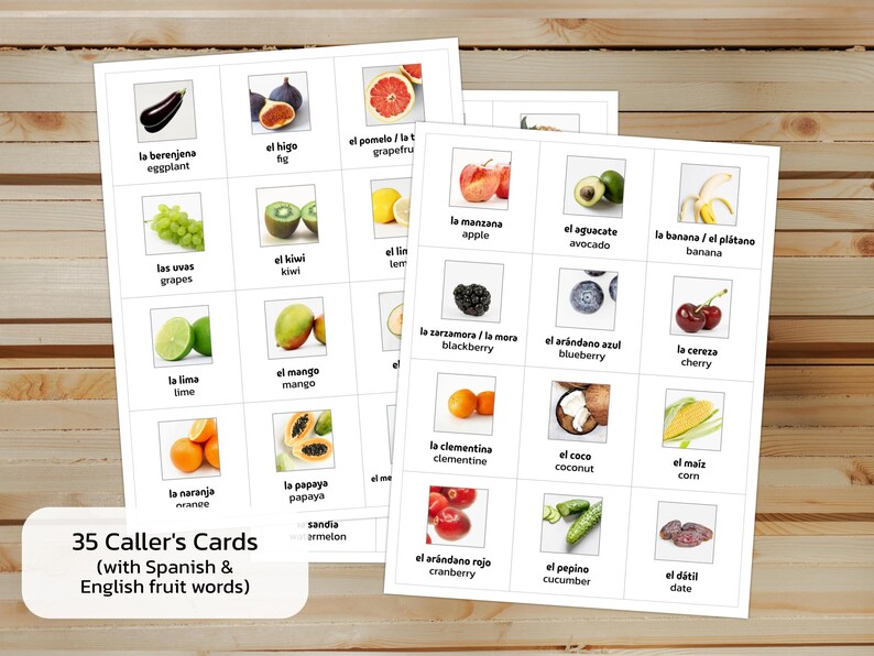 Spanish Fruit Bingo: 20 Printable Cards | Vocabulary Learning Game for ...