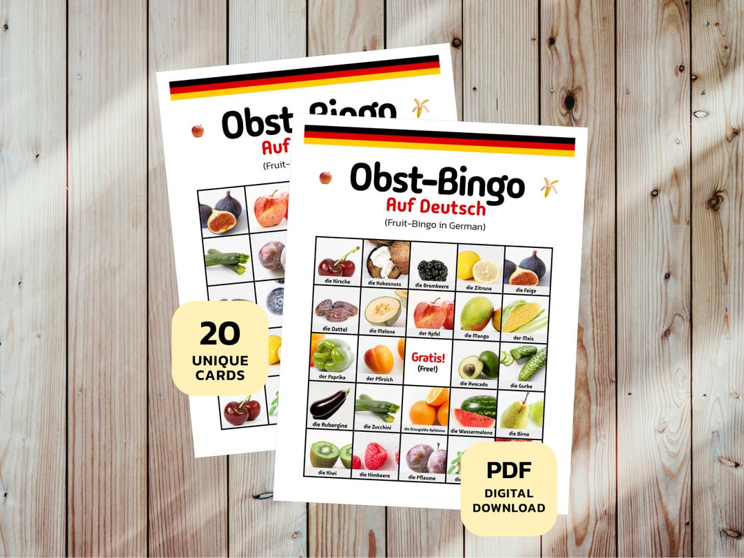 German Fruit Bingo: 20 Printable Cards | Vocabulary Language Learning ...