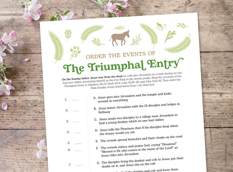 Order the Events of Palm Sunday (triumphal Entry): Printable Bible ...
