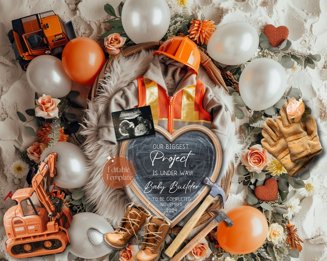 Construction Crew Baby Announcement, Digital Excavator Pregnancy Reveal ...