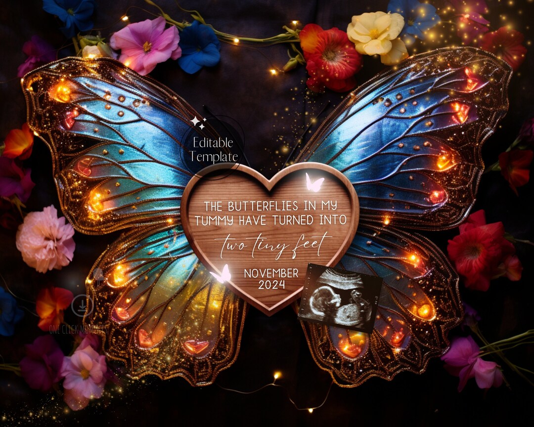 Butterfly Pregnancy Announcement, Digital Magical Butterfly Wings Baby ...