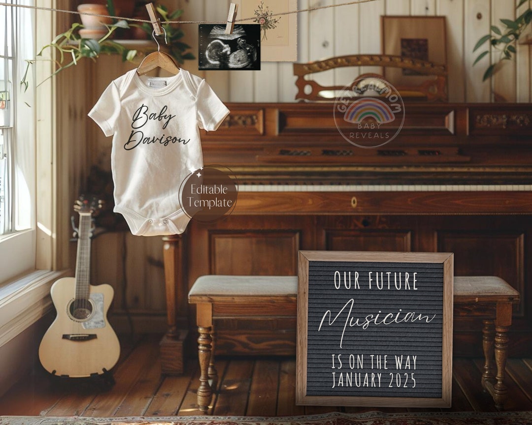 Musician Pregnancy Announcement Digital, Gender Neutral Music Baby ...