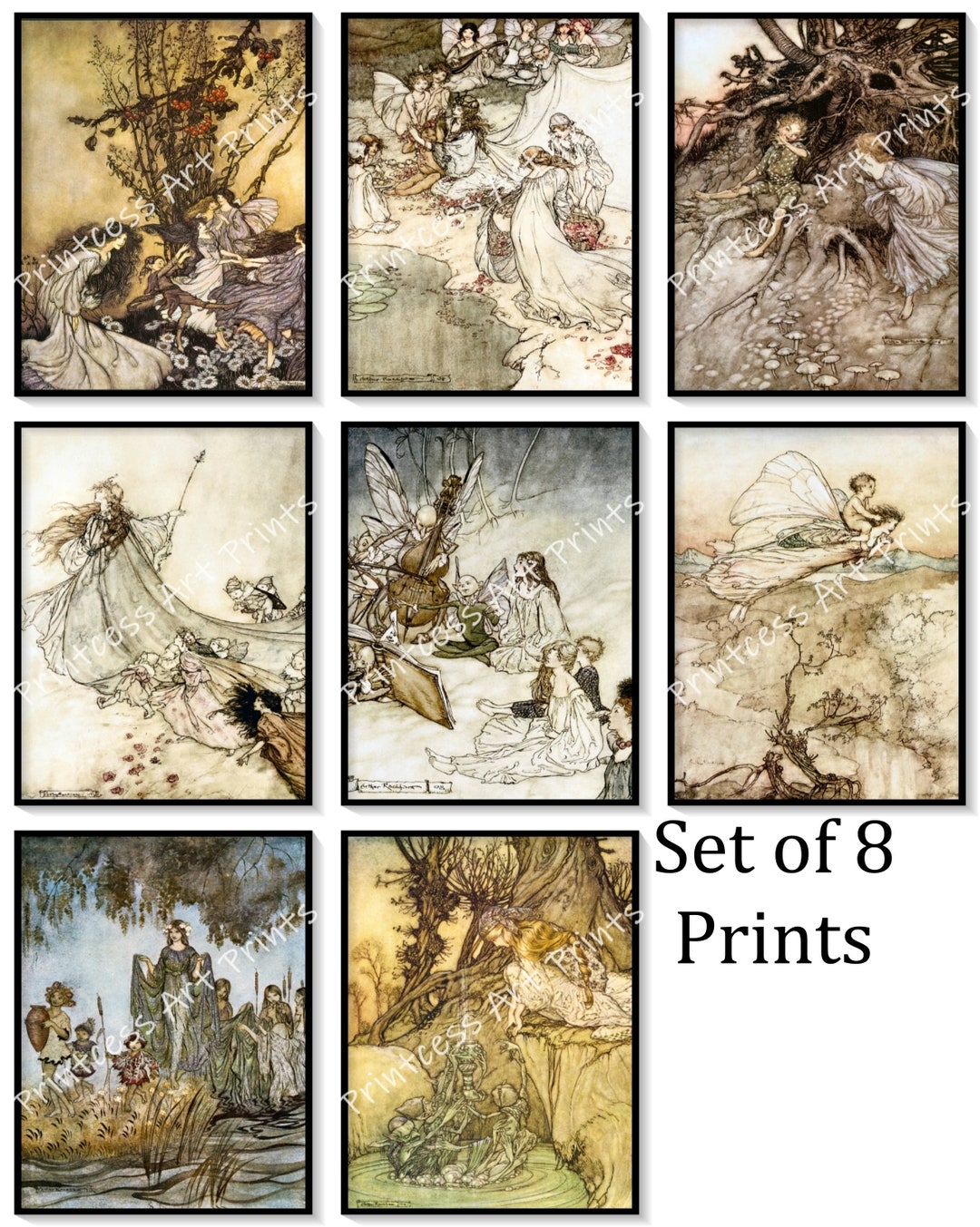 Arthur Rackham Midsummer's Night Illustrations Set of 8 Art Prints ...