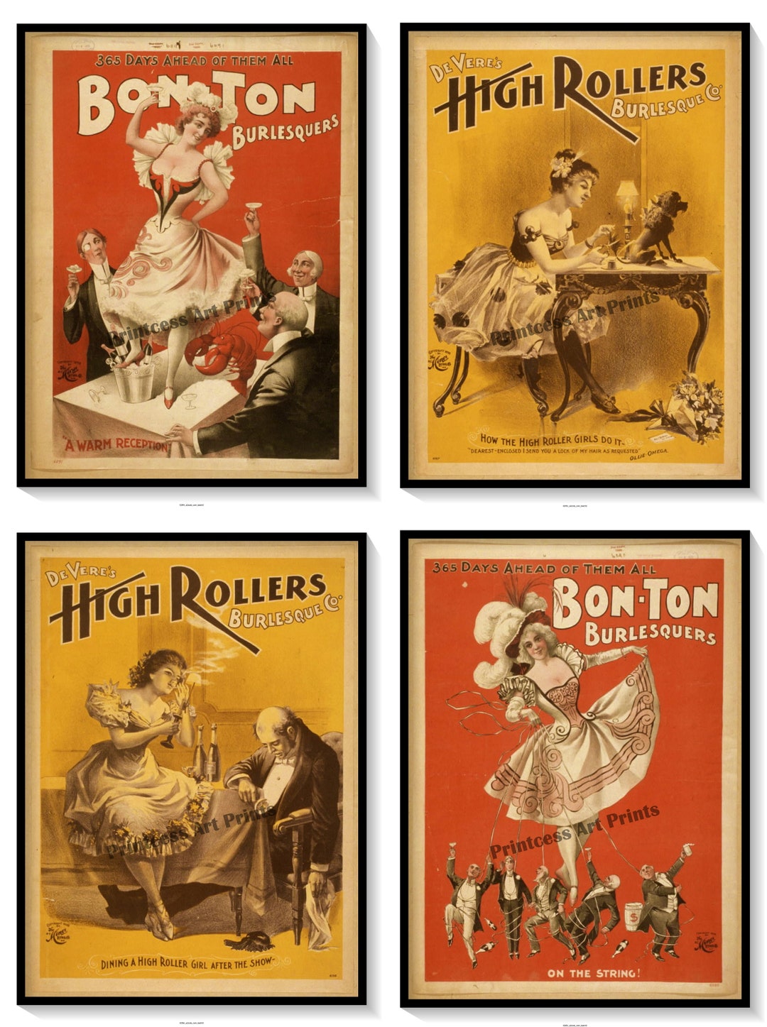 Vintage Burlesque Hurly Burly, High Rollers, Bon Ton Girls, Set of 4 ...