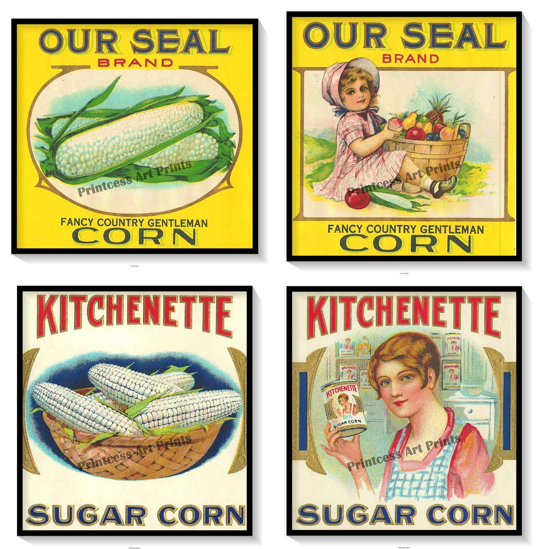 Corn Can Labels, Sweet Corn, Kitchenette, Our Seal, Set of 4 Prints - Etsy