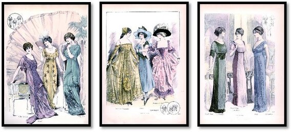 Edwardian Fashion Illustrations Set of 3 Art Prints Ladies - Etsy