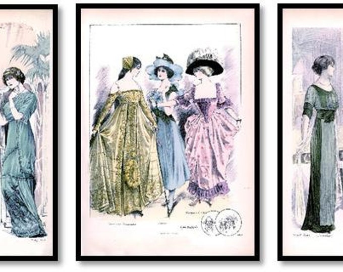 Edwardian Fashion Illustrations Set of 3 Art Prints Ladies - Etsy