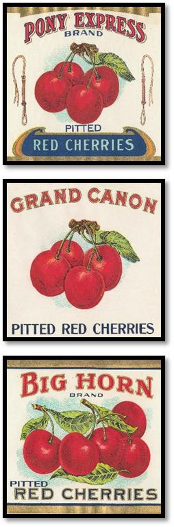 Vintage Fruit Can Crate Labels Set of 3 Art Prints Cherries | Etsy