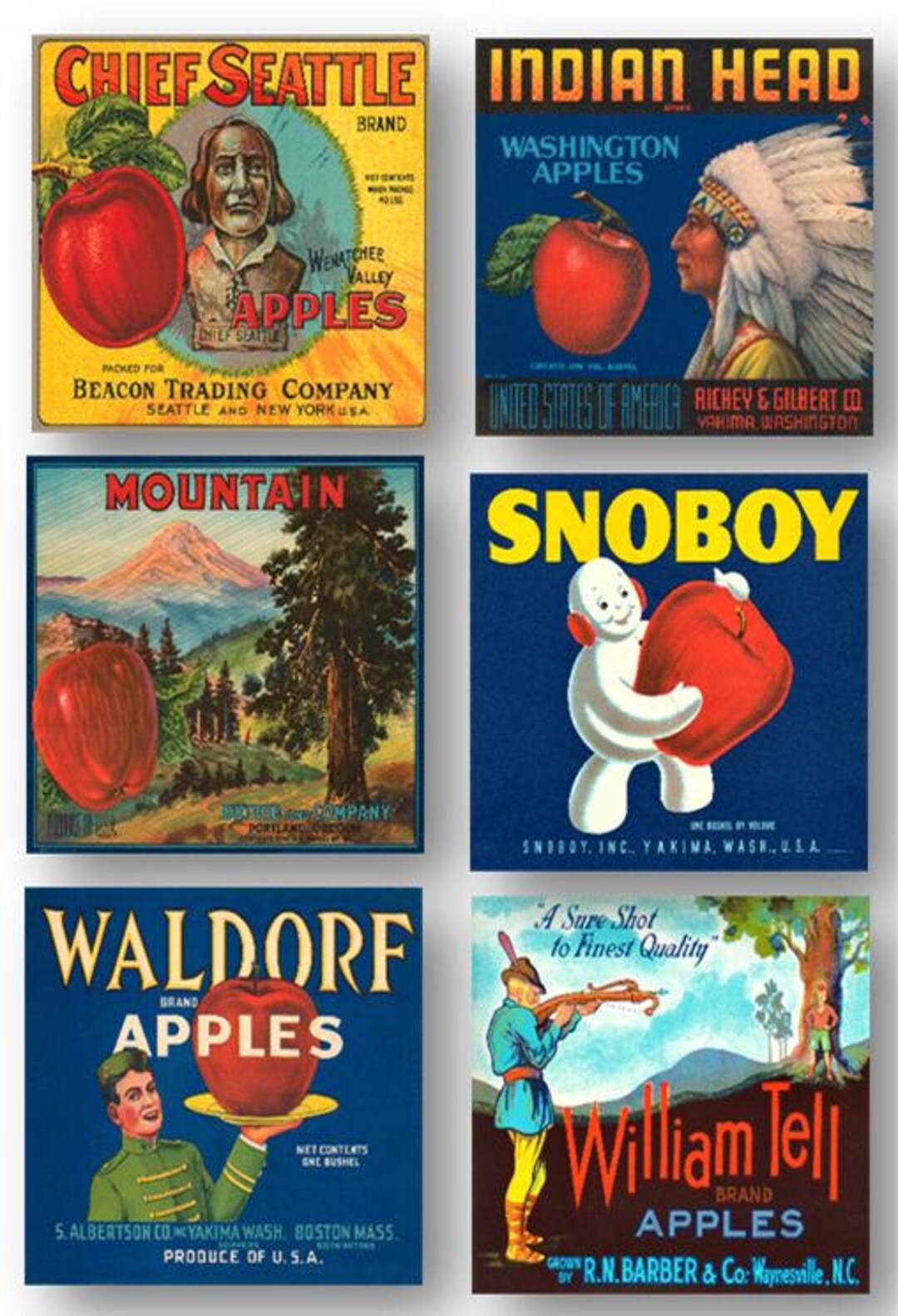 Vintage Apple Fruit Crate Labels Set of 6 Art Prints - Etsy