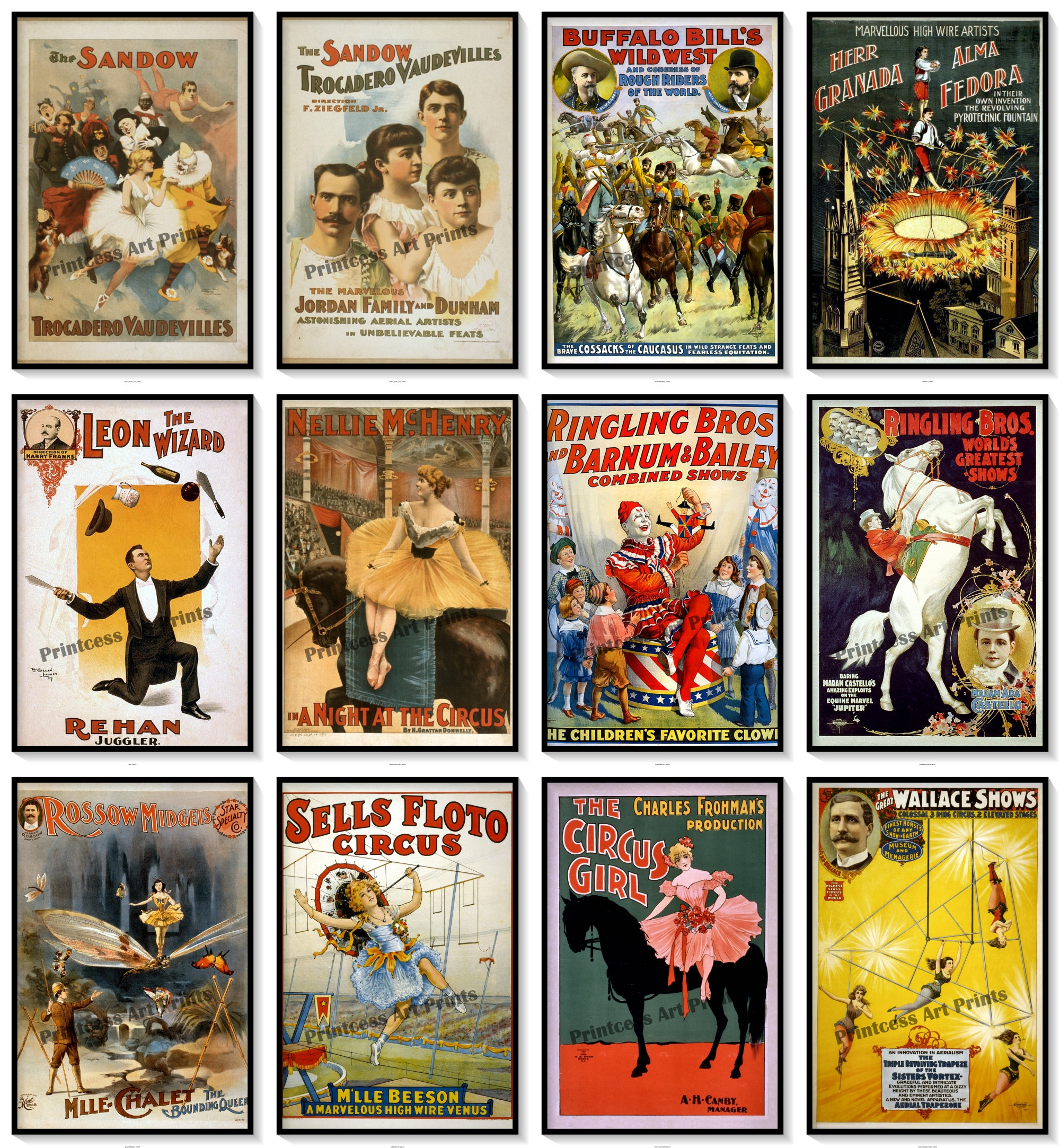 Collector's Set 12 Prints of Assorted Vintage Circus Advertising ...