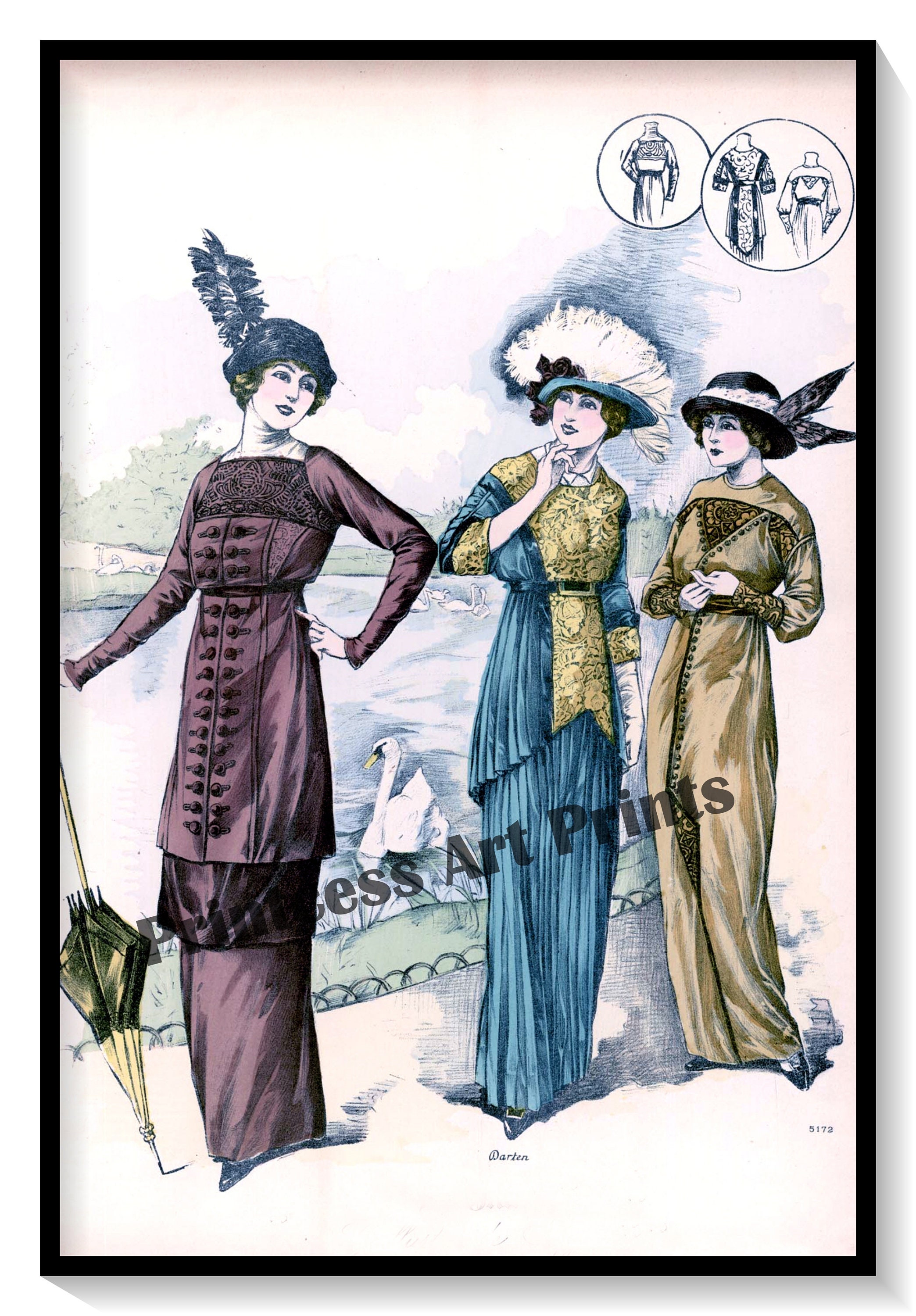 Edwardian Fashion Illustrations Set of 6 Art Prints Women's Dresses ...