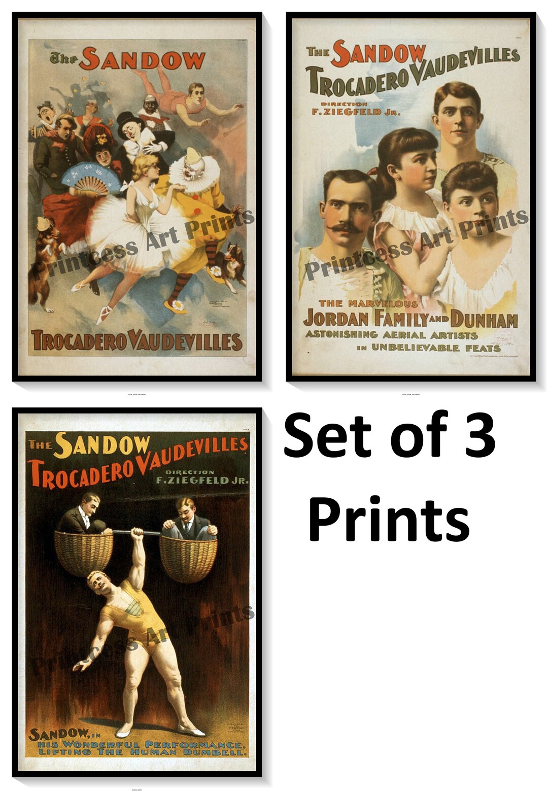 Sandow Vaudevilles Vintage Circus Posters Set of 3 Prints - Etsy