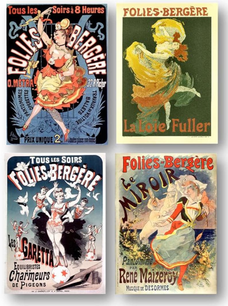 Folies Bergere Dancing Girls Vintage French Poster Ads Set of | Etsy