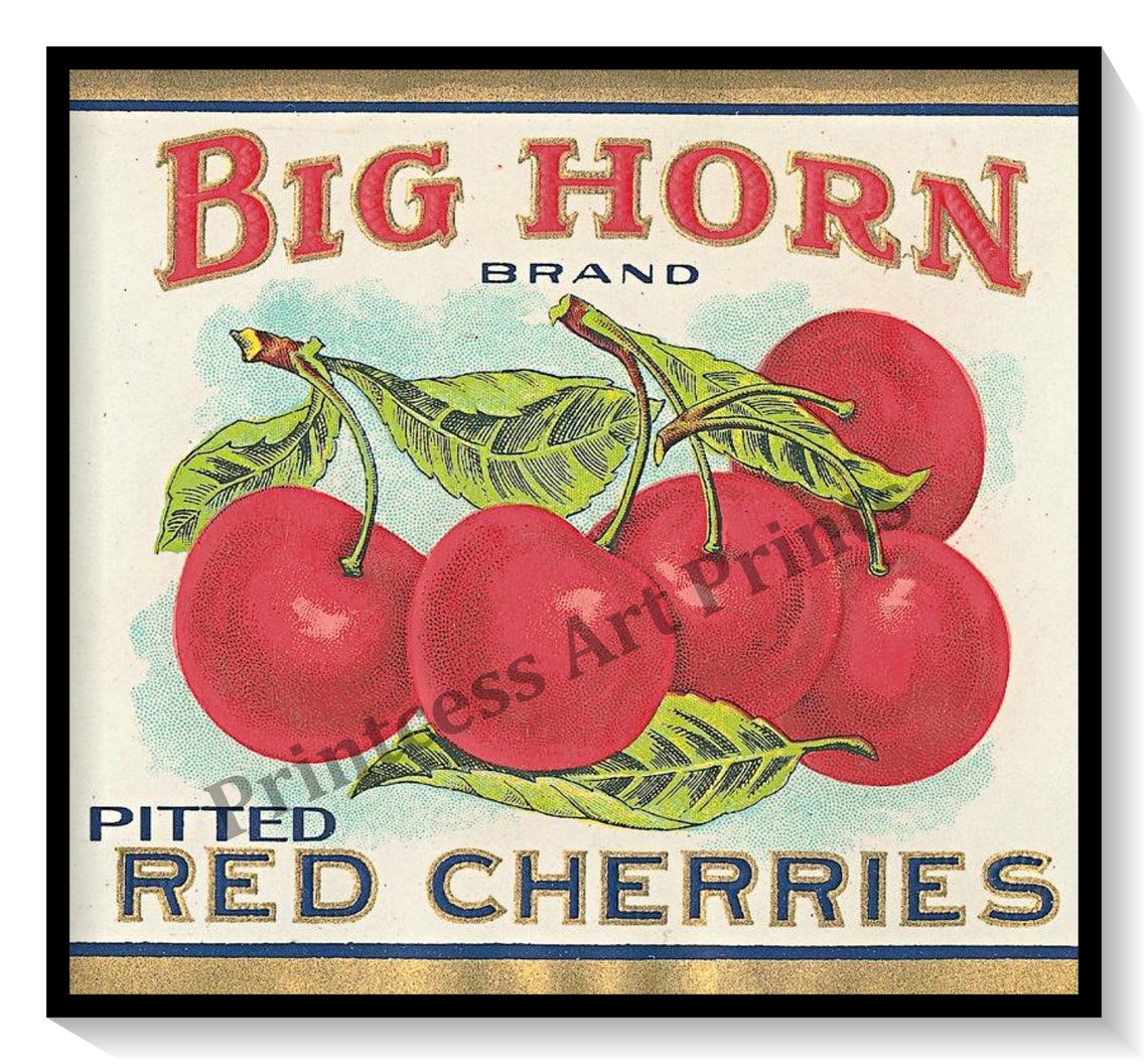 Vintage Fruit Can Crate Labels Set of 3 Art Prints Cherries Red Cherry ...
