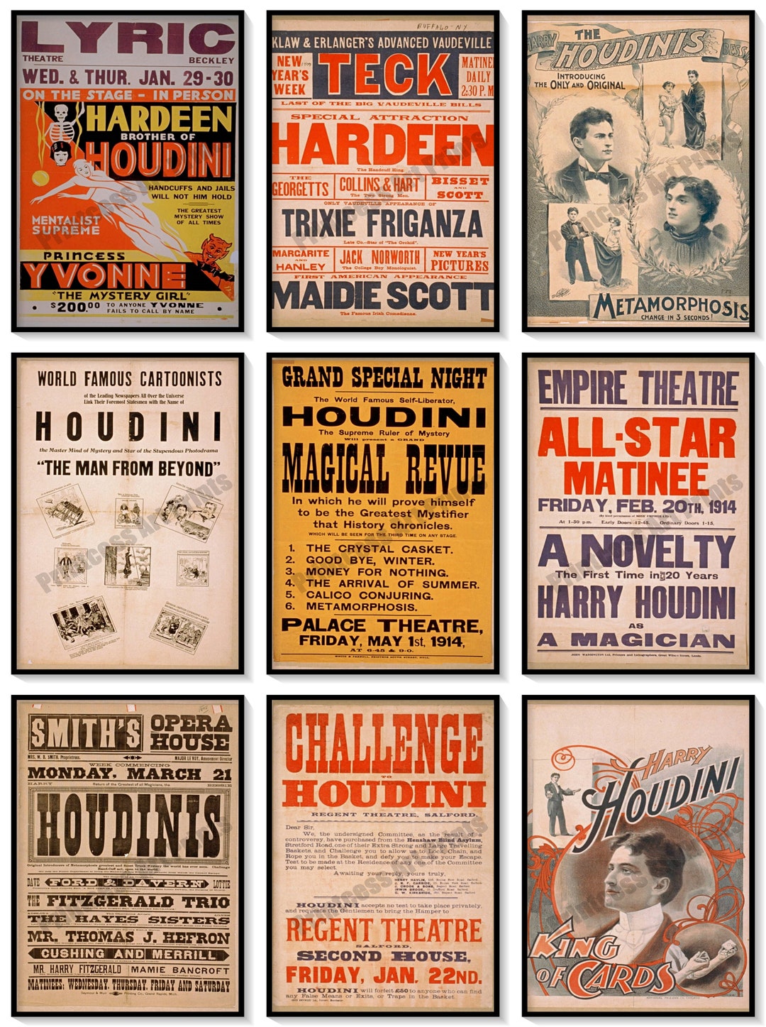 Set of 9 Vintage Magician Houdini Magic Show Poster Ads Prints - Etsy