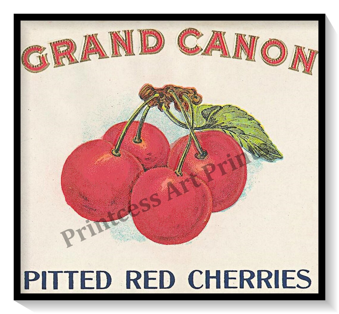 Vintage Fruit Can Crate Labels Set of 3 Art Prints Cherries Red Cherry ...