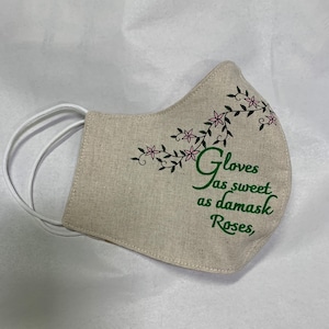 Literary Face Mask - Shakespeare - Floral - 100% Premium Cotton With ...