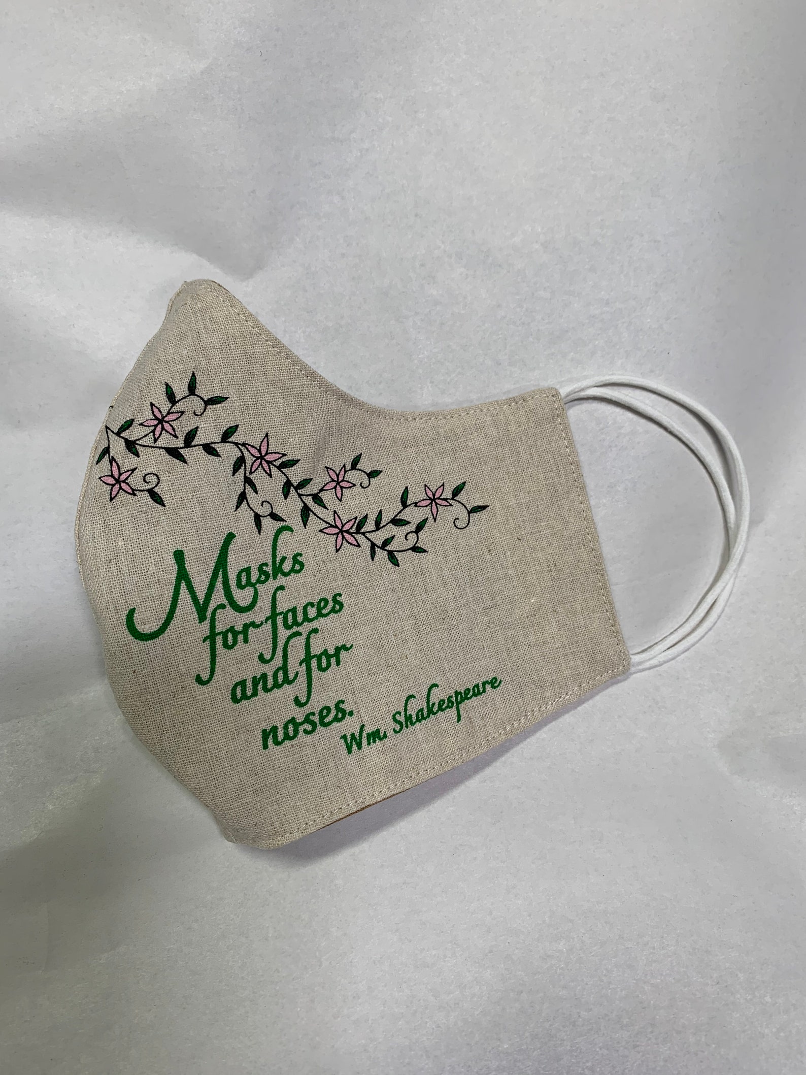 Literary Face Mask - Shakespeare - Floral - 100% Premium Cotton With ...