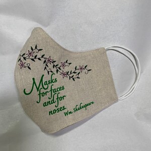 Literary Face Mask - Shakespeare - Floral - 100% Premium Cotton With ...