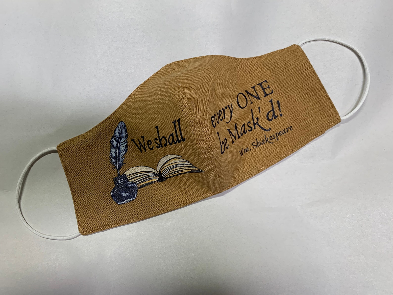 Literary Face Mask Shakespeare Quill & Book Dark Tan - Etsy