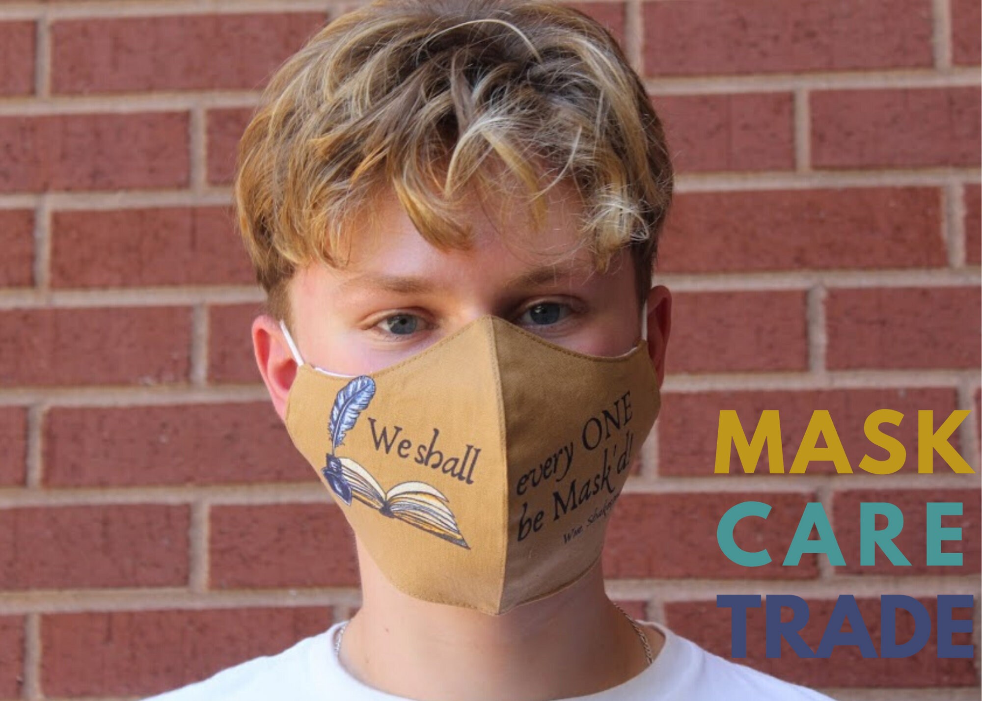 Literary Face Mask - Shakespeare - Quill & Book - Dark Tan - 100% ...