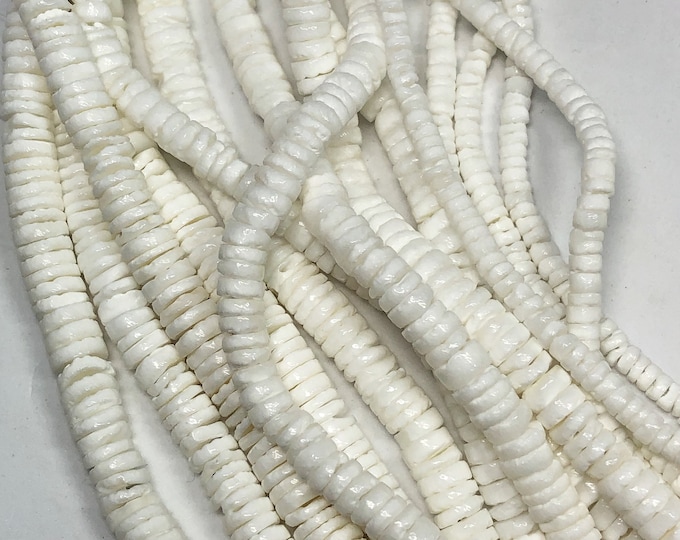 White Clam Shell Heishi Beads. Long 24" Strands of Heishi Shell ...