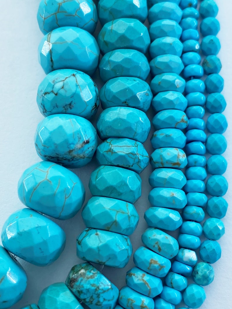 Turquoise Dyed Magnesite Gemstone Beads. 15" Strand of Faceted ...