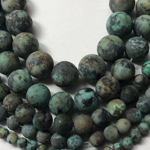 Matte African Turquoise Jasper Gemstone Beads. Full 15" Strand of Round ...