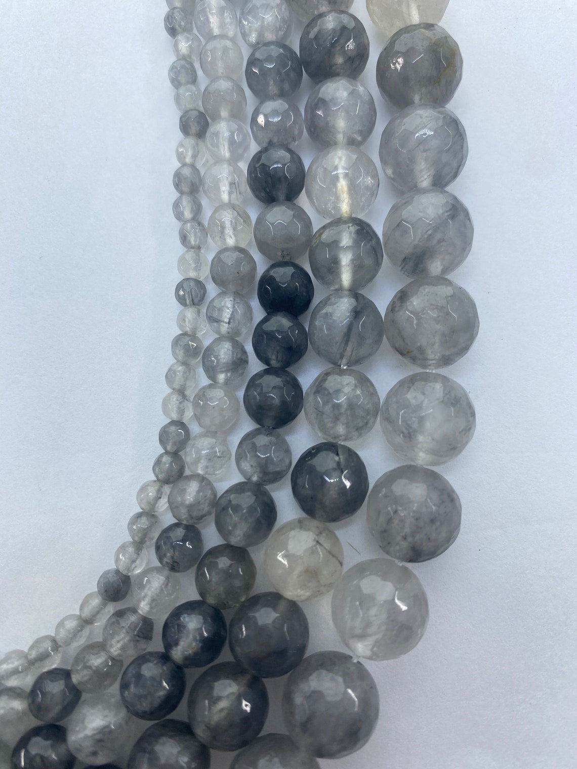 Faceted Round Natural Cloudy Crystal Quartz Gemstone Beads. - Etsy