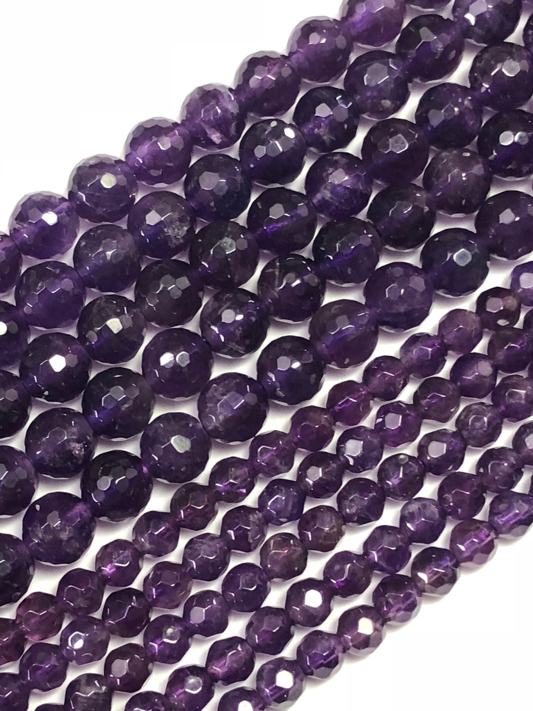 Faceted Deep Purple Amethyst Gemstone Beads. Full 15" Strand of High ...