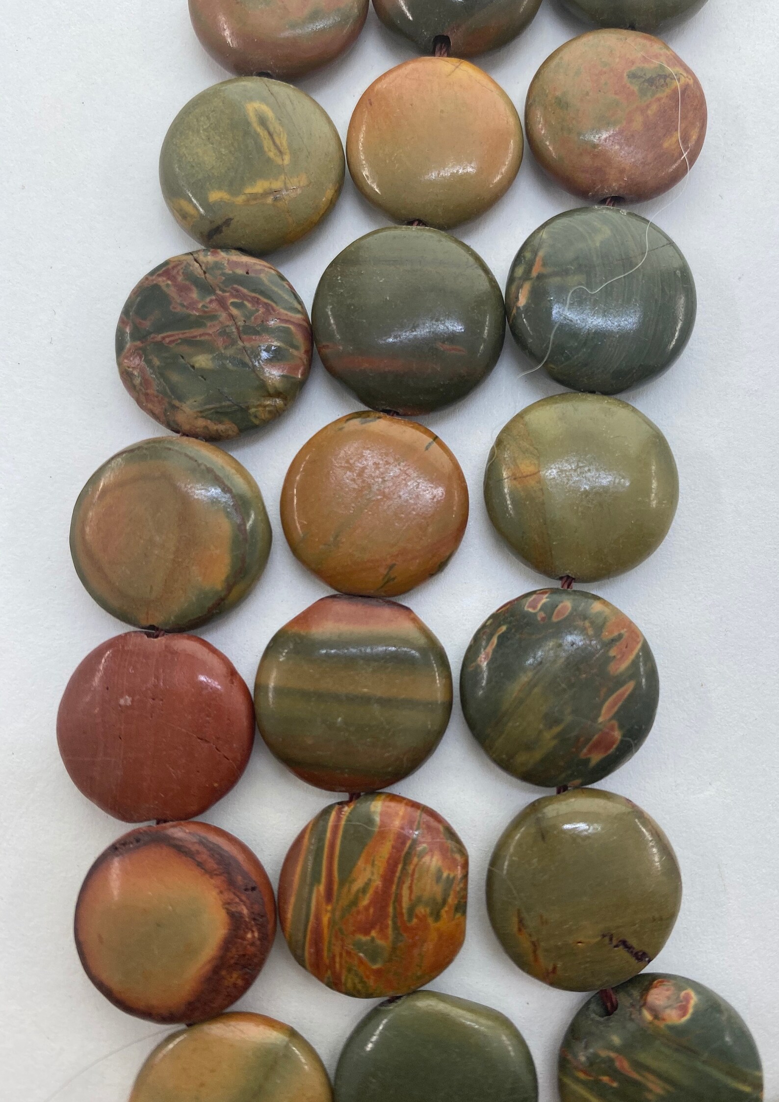 16mm Coin Australian Rainbow Jasper Gemstone Beads. 15” Strand of Coin ...