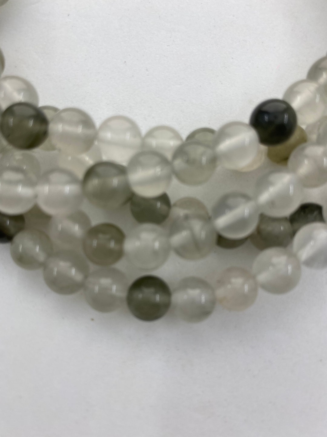 8mm Grey Cloudy Crystal Quartz Gemstone Beads. 15 Strand of Quartz ...