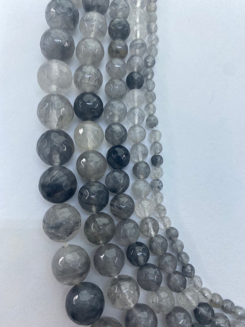 Faceted Round Natural Cloudy Crystal Quartz Gemstone Beads. 4-12mm ...