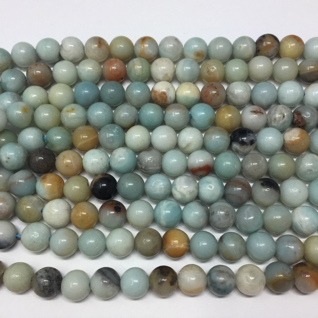 8mm Mixed Amazonite Gemstone Beads. 15” Strand of Round Beads, About 48 ...