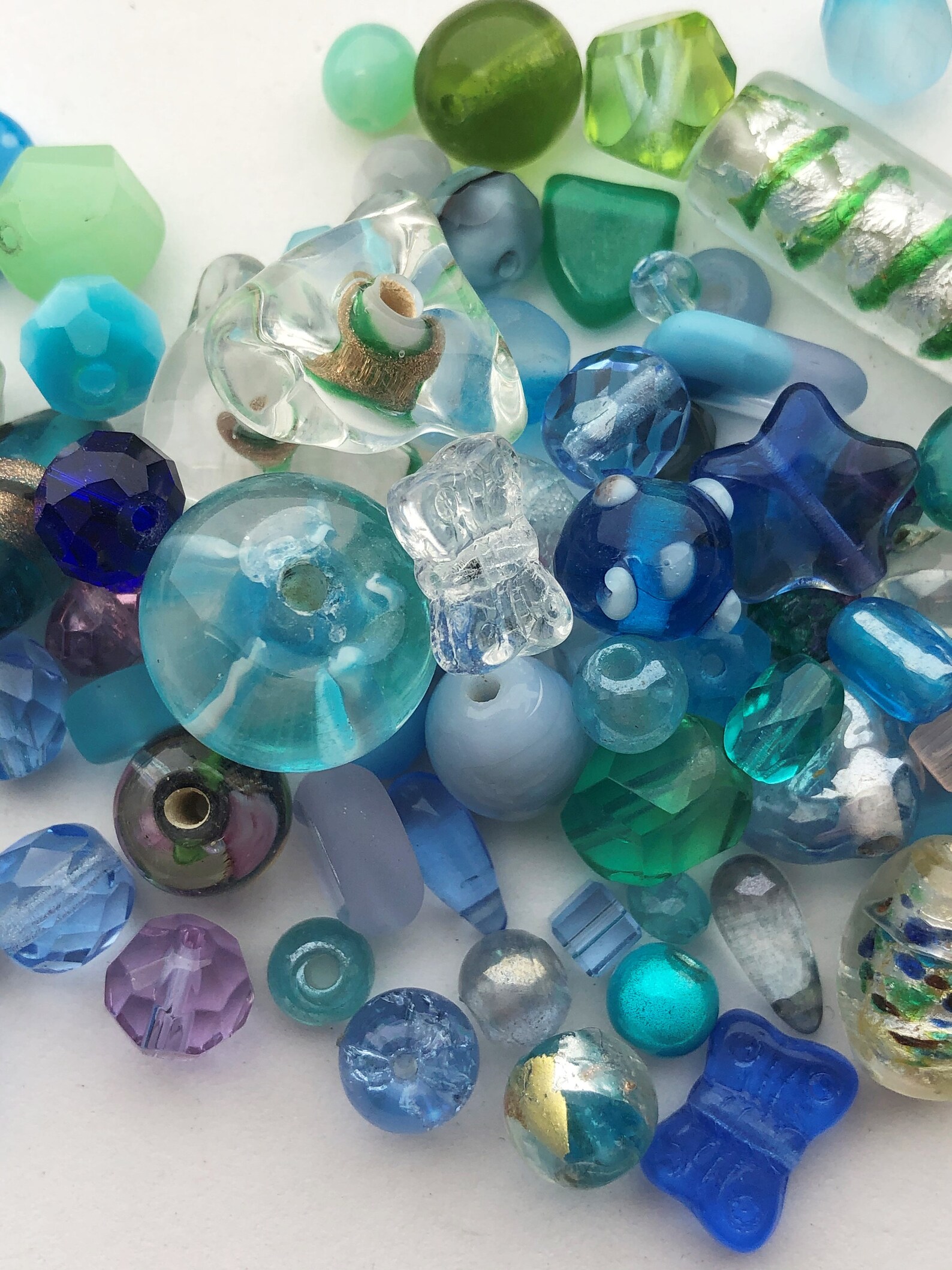 Aqua Glass Bead Assortment. 50 Gram Mix of Blue and Green Czech Glass ...