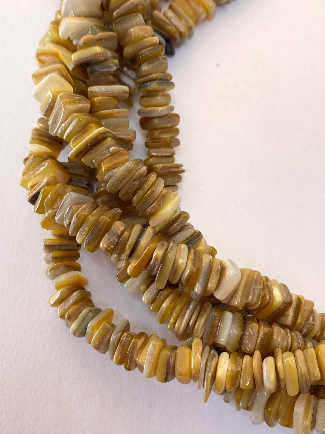 Gold Lip Shell Chip Beads. 16” Strand of 10-12mm Cream and Brown Shell ...