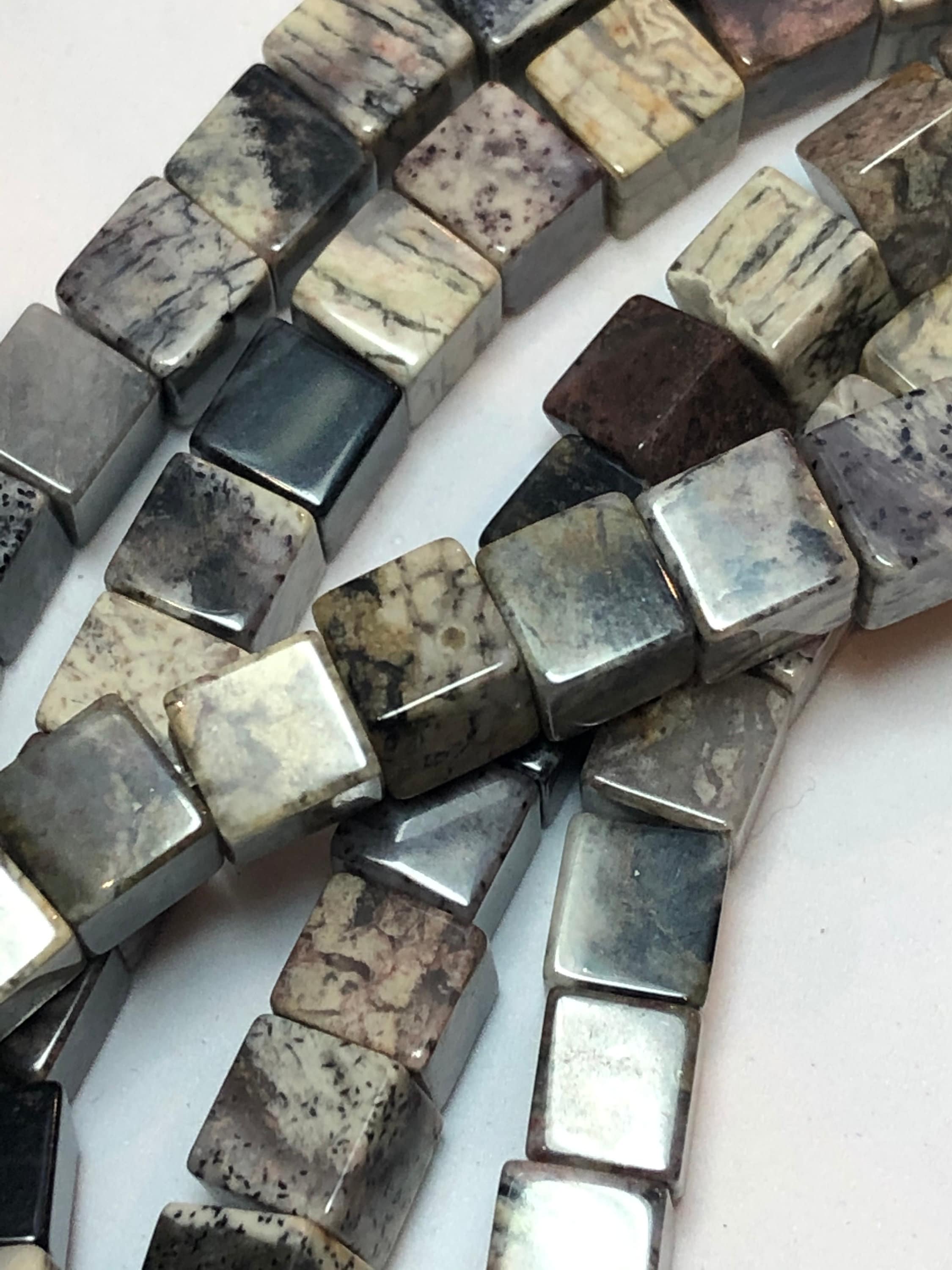 6mm Cube Silver Leaf Jasper Gemstone Beads. Full Strand of | Etsy