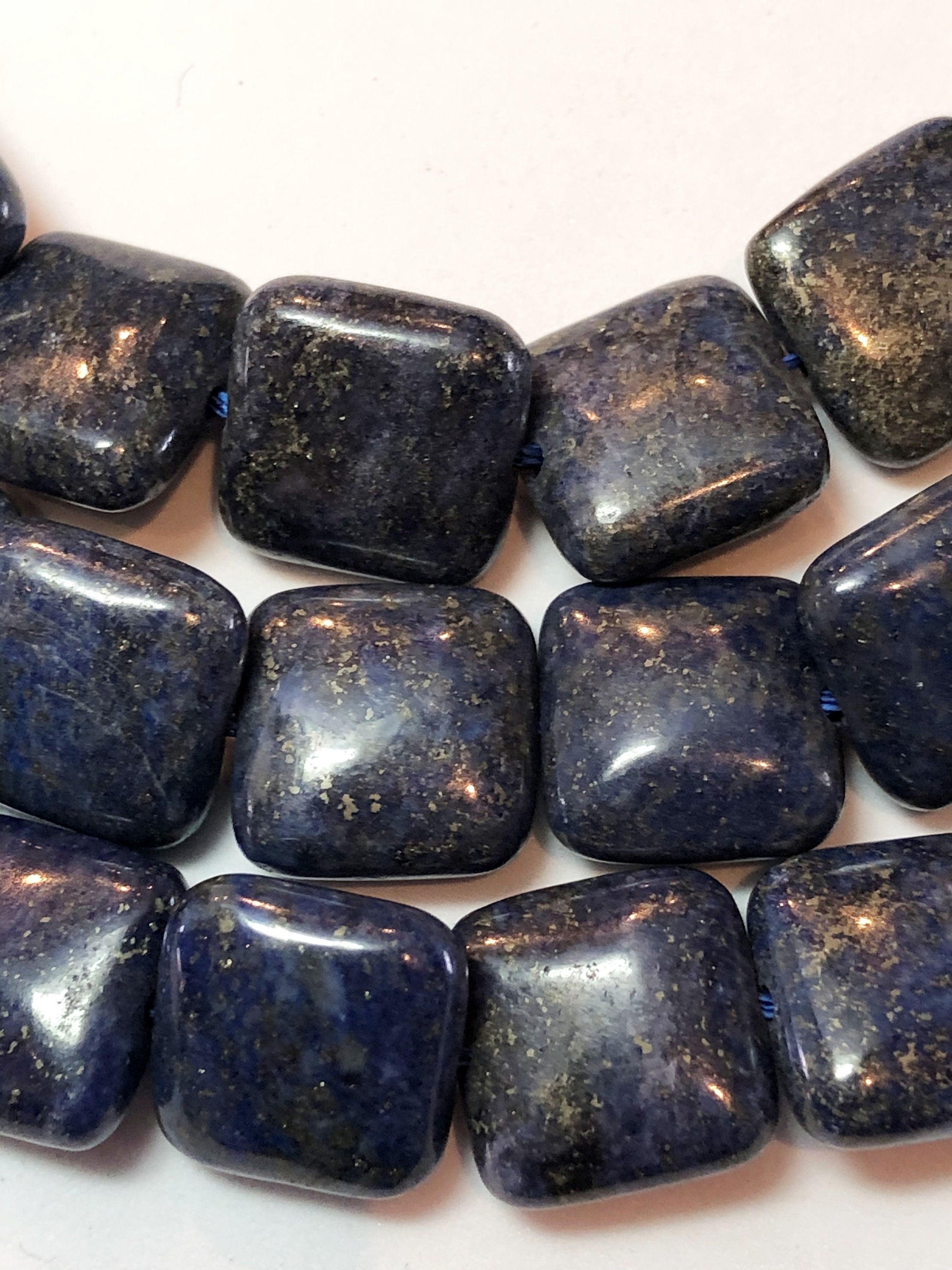 12mm Puff Square Lapis Lazuli Gemstone Beads. Full 16" Strand of Dark ...