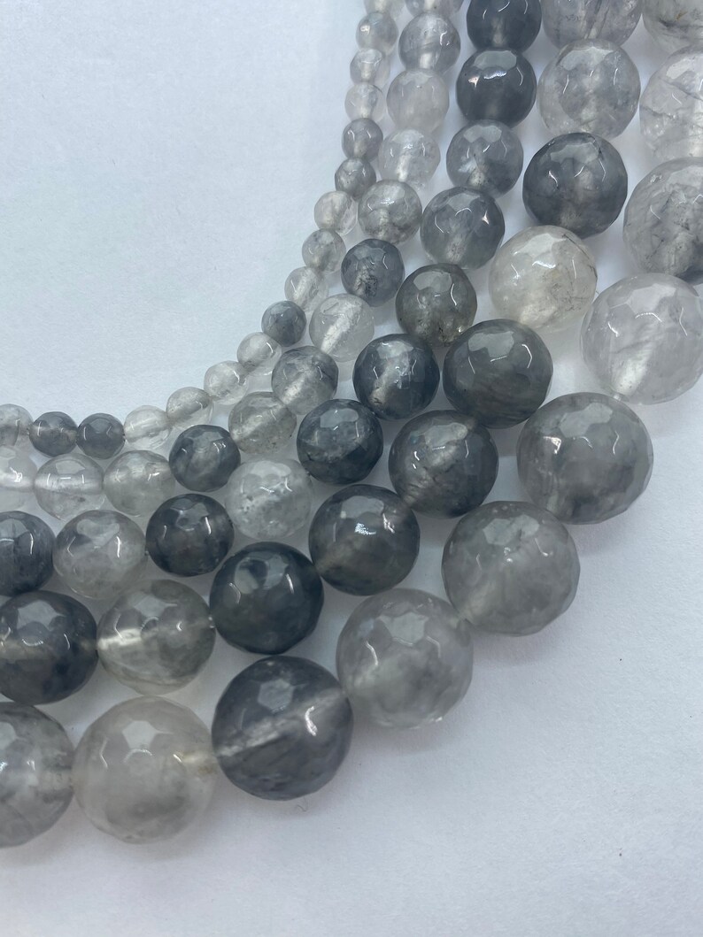 Faceted Round Natural Cloudy Crystal Quartz Gemstone Beads. 4-12mm ...
