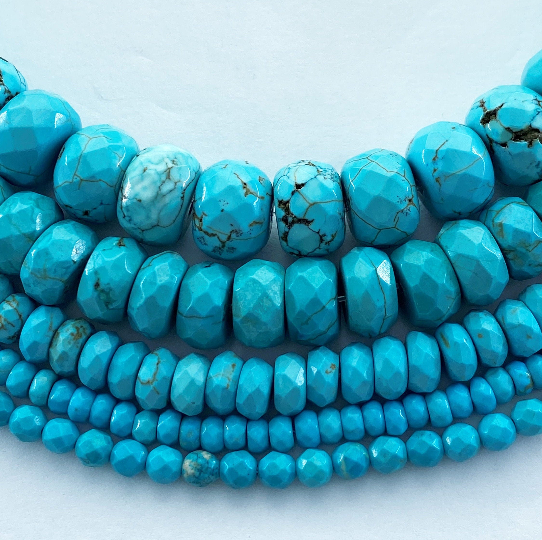 Turquoise Dyed Magnesite Gemstone Beads. 15" Strand of Faceted ...