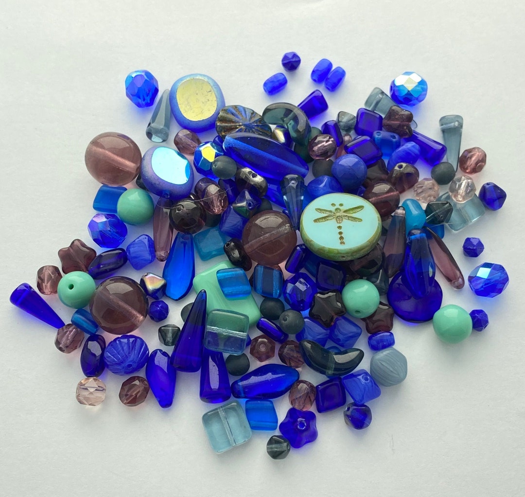 Dark Blue And Purple Czech Glass Bead Mix 50 Grams Mix Of Dark Blue
