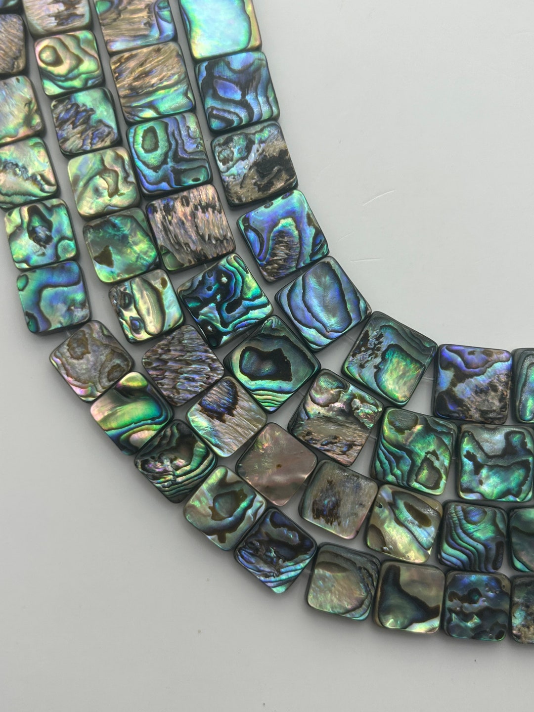 12mm and 14mm Square Shaped Abalone Shell Beads. 15" Strand of High ...
