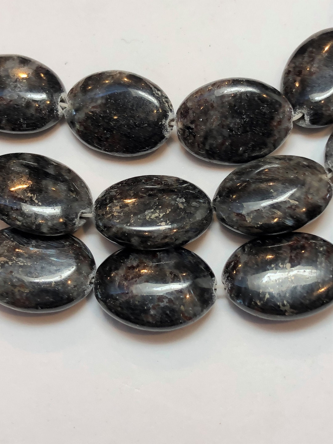Rare Black Astrophyllite Gemstone Beads. Full 15" Strand of 13x18mm ...